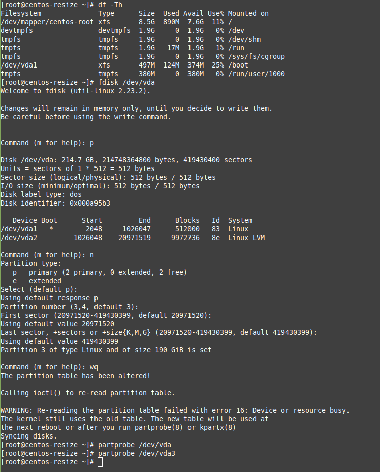 Extend Root Partition Centos